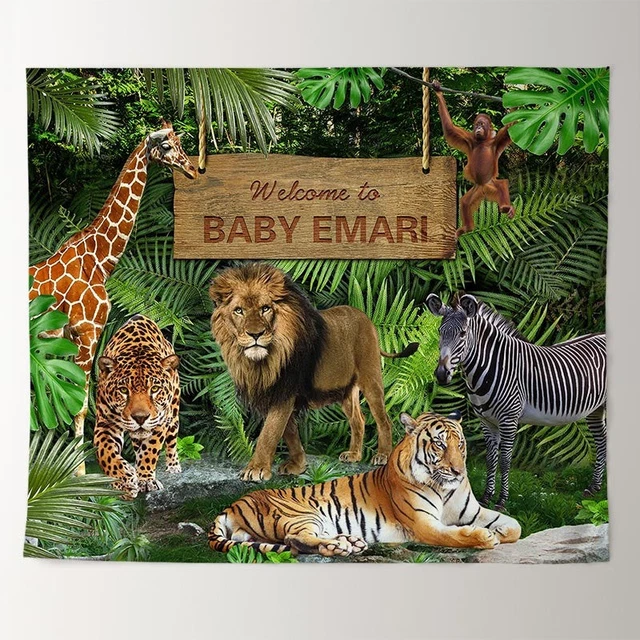 JUNGLE SAFARI WILD Animal Custom Baby Shower Backdrop $37.90 - PicClick AU