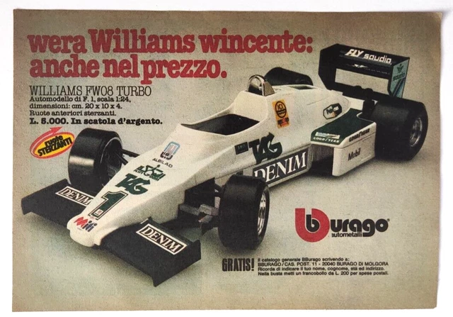 PUBBLICITA' BBURAGO WILLIAMS Auto Formula 1 Advertising Werbung Vintage ...