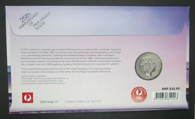 2013 AUSTRALIA 25TH ANNIVERSARY PARLIAMENT HOUSE PNC w/ 20c CENT COIN ...