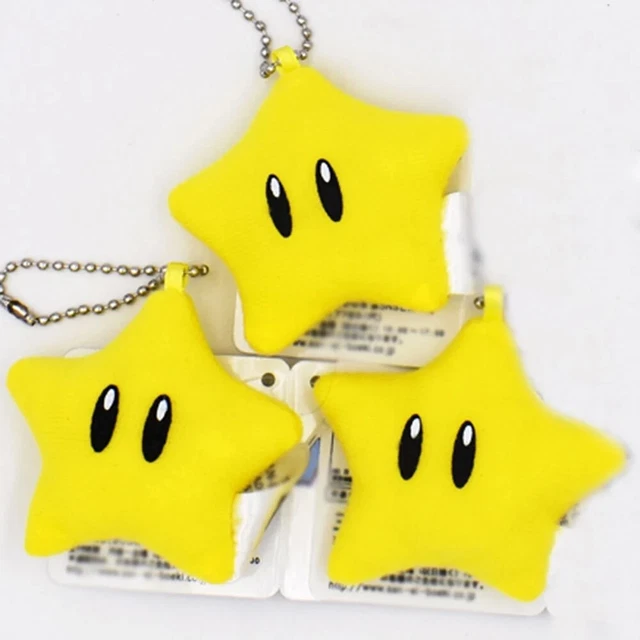SUPER MARIO BROS. Yellow Star Pendant Plush Toy Game Key Chain Bag ...