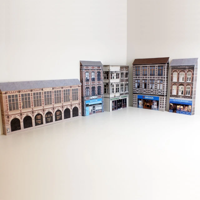 TT GAUGE BUILDINGS Card Low Relief Town Shops Pack of 5 Town 1/120 ...