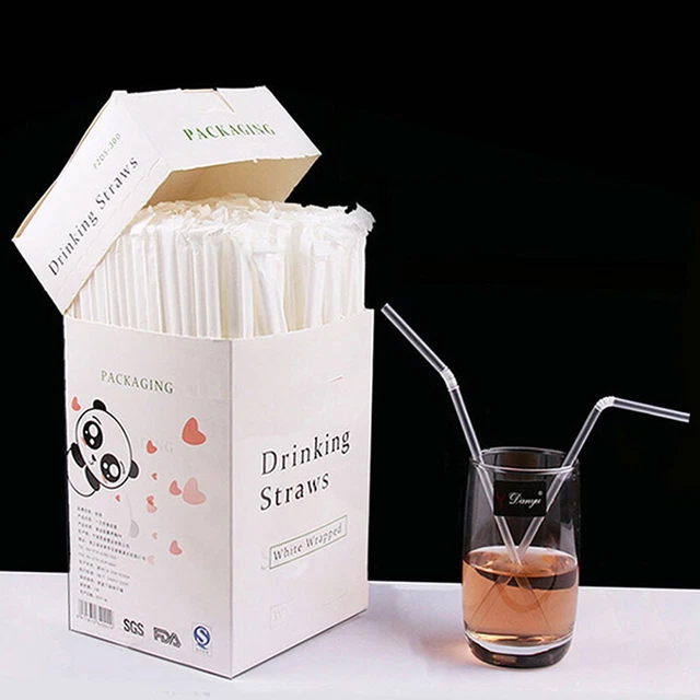 100/300PCS CLEAR INDIVIDUALLY Wrapped Boxed Drinking PP Straws Tea ...