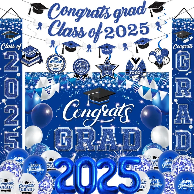 GRADUATION DECORATIONS CLASS of 2025, Blue White Graduation Party ...