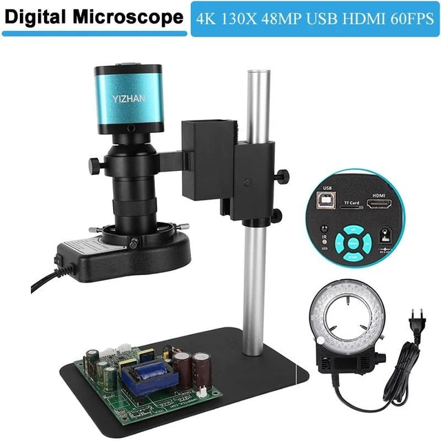 DIGITAL MICROSCOPE SET 130X C Mount 4K 48MP HDMI USB 60FPS Industrial ...