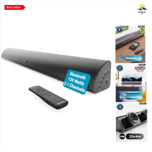 BLUETOOTH SOUND BAR Plastic 81cm 120W 2.1 Channel Wall Mount Remote £ ...
