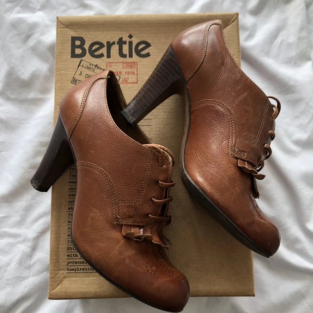 BERTIE LADIES TAN Leather Heeled Autumn Winter Smart Work Brogue Shoes ...