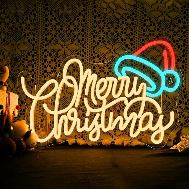 LUCUNSTAR MERRY CHRISTMAS Hat Neon Sign,Neon Signs for Wall Decor ...