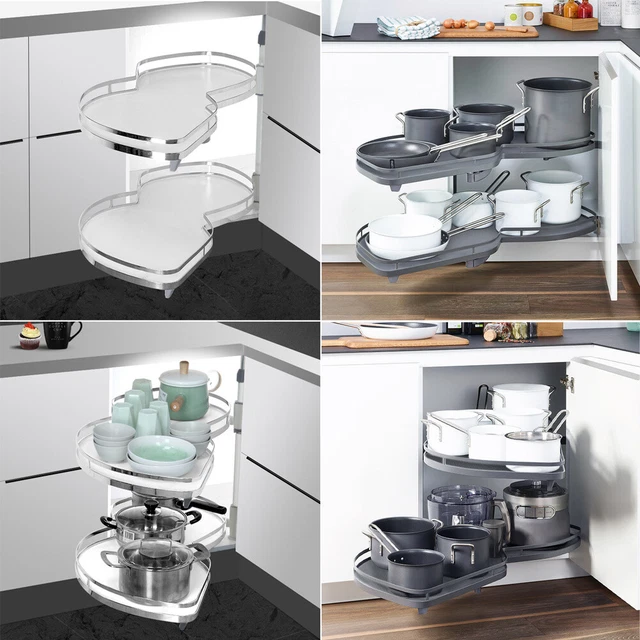 BLIND CORNER PULL-OUT Shelving Unit Rotating Twin Tray Kitchen Cabinet ...