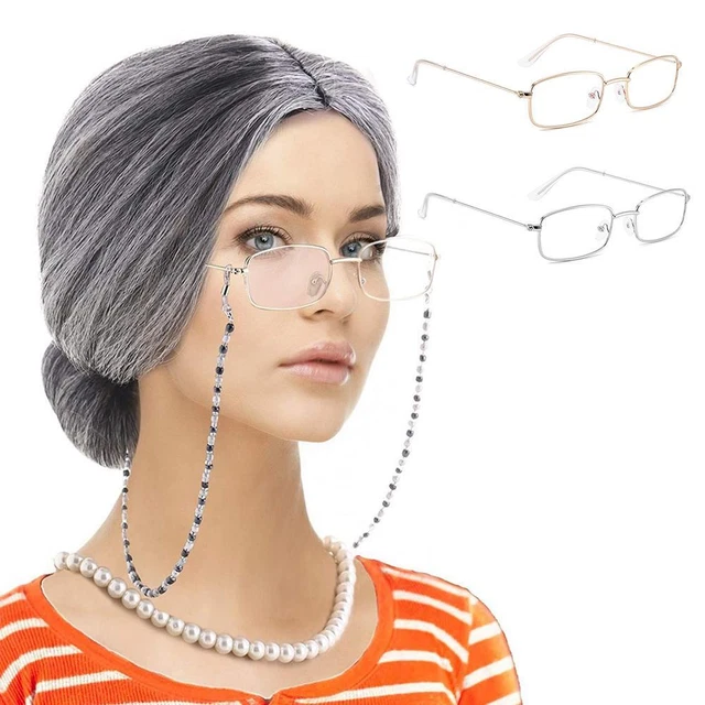 OLD PERSON COSTUME Glasses Rectangular Fake Eyeglasses Old Lady Glasses ...