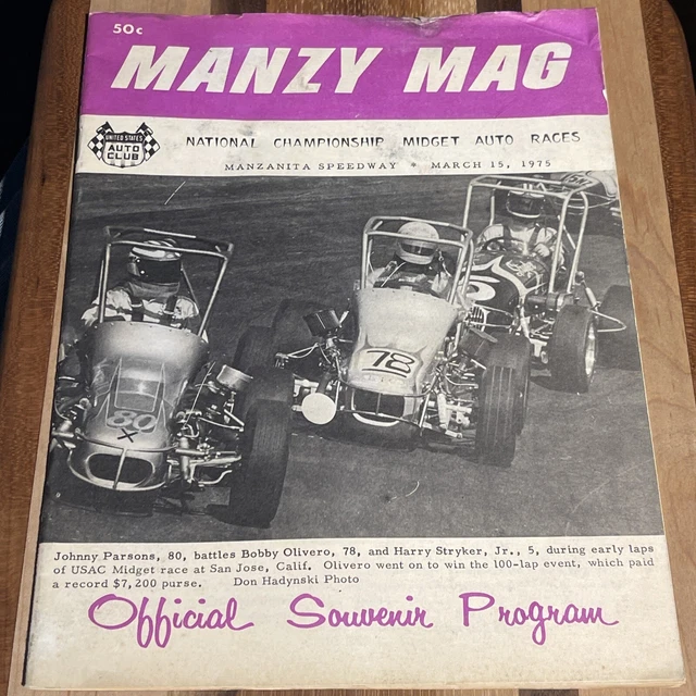 1975 MANZANITA SPEEDWAY USAC Midget Race Program, Johnny Parsons Cover ...
