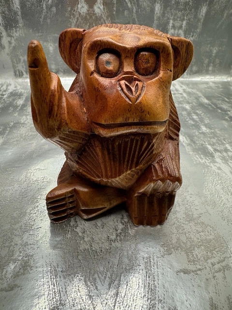 FROM BALI HAND Carved Wooden Monkey with MIDDLE FINGER Bad Rude Statue ...