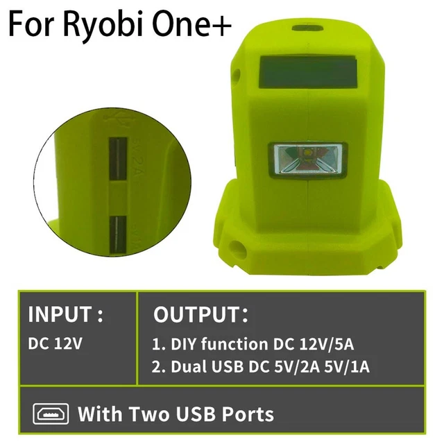 FOR RYOBI+18V LIION Battery Adapter with Dual USB Ports LED Control for ...