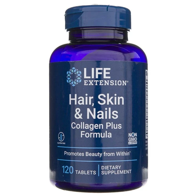 LIFE EXTENSION HAIR, skin, nails formula with collagen, 120 tablets £30 ...