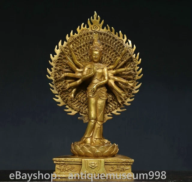 12.8 &ANCIENNE STATUE de Guanyin bouddhiste à mille bras en cuivre doré en Chine EUR 465,60 ...
