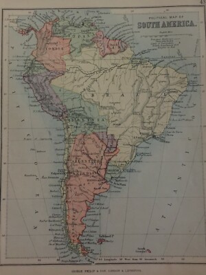 ANTIQUE MAP Dated 1901 Political Map Of South America Map Of The World ...