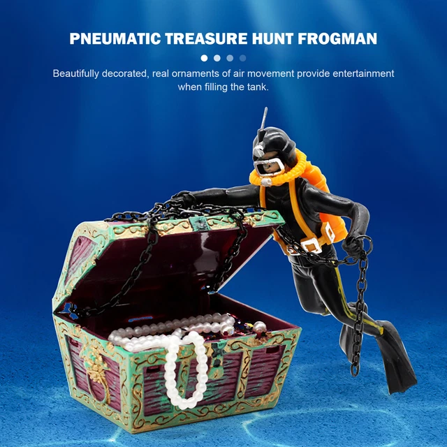 FISH TANK TREASURE Chest Diver Live-Action Aerating Aquarium Decor ...