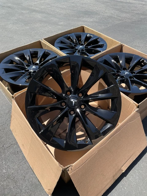 19& TESLA MODEL S Factory Slipstream Wheels Rims New Gloss Black Set Of ...