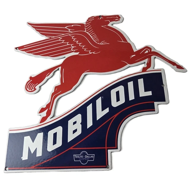 VINTAGE MOBIL GASOLINE Sign - Pegasus Motor Oil Gas Pump Porcelain ...