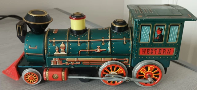 VINTAGE JAPANESE WESTERN Tin Train Locomotive - Fully working near mint ...