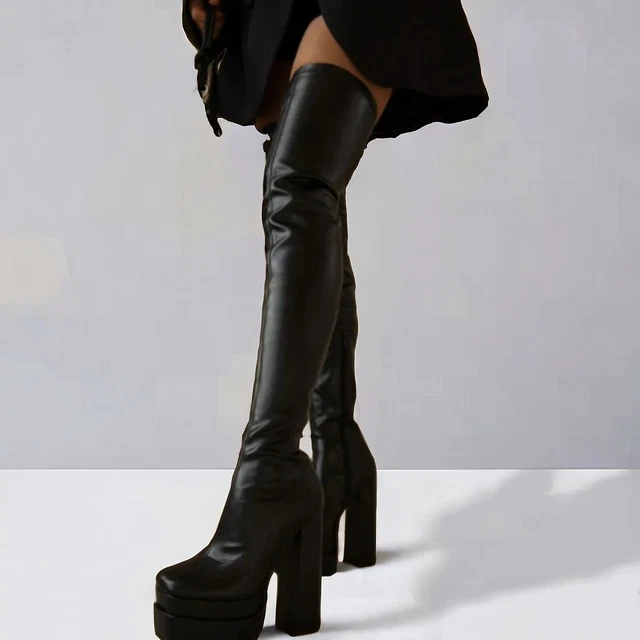 HIGH HEEL BOOTS Stiefel Overknee Hoher Absatz Platform Plateau Stretch ...