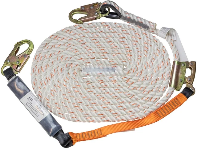 50’ VERTICAL LIFELINE Assembly, 3 Strand Fall Rope, with Shock Absorber ...