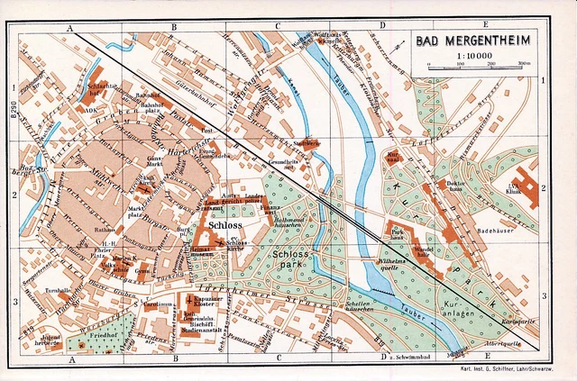 BAD MERGENTHEIM 1962 orig. Stadtplan + Reisef (2 S.) Schloss Kursaal ...