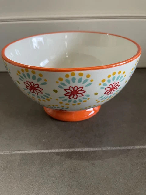 THE PIONEER WOMAN Multi Burst Red Footed Bowl Stoneware Footed Cereal ...