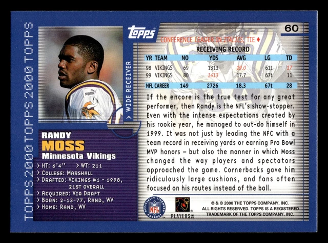 2000 TOPPS RANDY Moss #60 Minnesota Vikings HOF HIGH GRADE BEAUTIFUL $5 ...