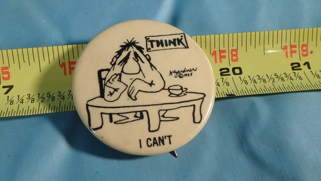 VINTAGE HERB GARDNER Nebbish "Think" 1950's Comic Strip Pin 1 3/4" Used ...