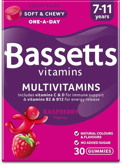 BASSETTS MULTIVITAMINS 7-11 Years Raspberry 6 x 30 Gummies (case) - Out ...