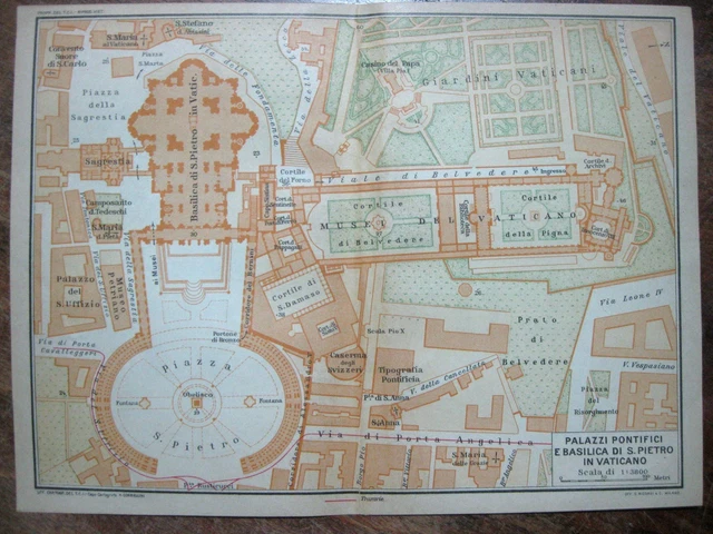 STAMPA ANTICA MAPPA ROMA PALAZZI PIAZZA BASILICA DI SAN PIETRO IN ...