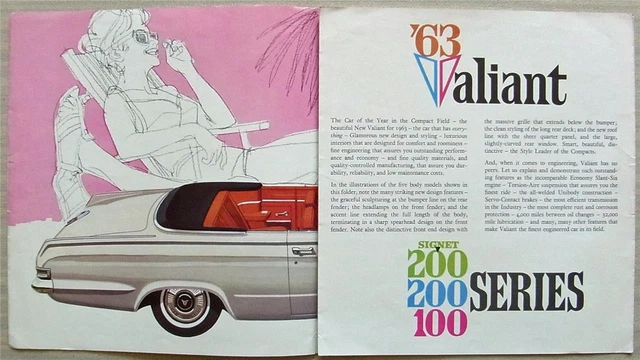 CHRYSLER VALIANT CAR Sales Brochure 1963 #CISA/T/VS7/8/62/E £14.99 ...