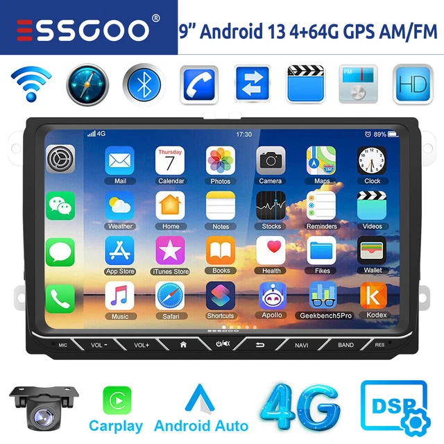 AUTORADIO 2 DIN 4+64G Android 13 Carplay GPS RDS CAM Per VW GOLF 5 6 ...