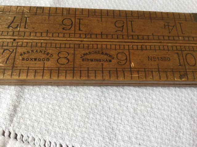 VINTAGE BOXWOOD BRASS MEASURING RULE FOLDING RULER JOHN RABONE 24" No ...