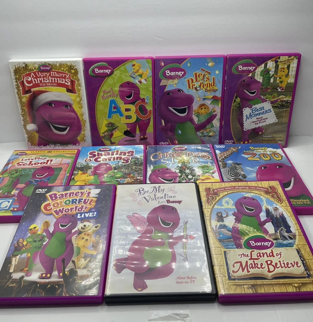 BARNEY DVD LOT of 11 - Christmas ABC Zoo school sharing manners pretend ...