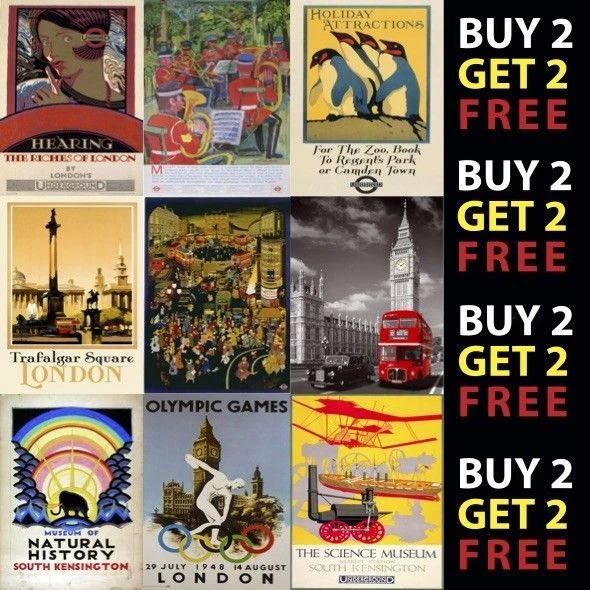 VINTAGE LONDON UNDERGROUND Railway Uk Retro Travel A4 A3 Posters 40 ...