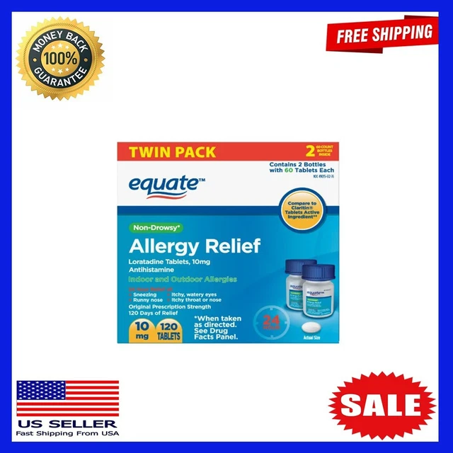 EQUATE ALLERGY RELIEF Loratadine Tablets 10 mg, Antihistamine, 120 ...