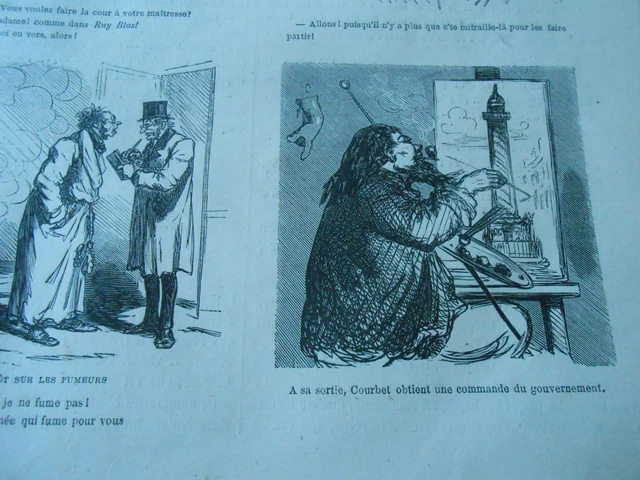 GRAVURE 1872 - Vignettes caricature Courbet obtient une commande du ... GRAVURE 1872 - Vignettes caricature Courbet obtient une commande du ...