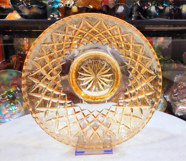 AUSTRALIAN CROWN CRYSTAL Carnival Glass Marigold Flashed Diamond Bowl ...