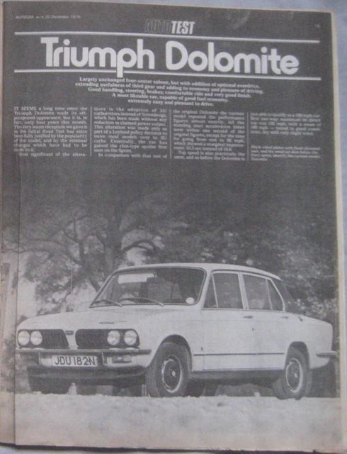 AUTOCAR MAGAZINE 20/12/1975 featuring Triumph Dolomite, Panther De ...