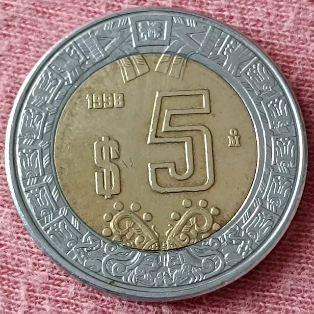 🇲🇽 MESSICO MEXICO 🇲🇽 Moneta Coin Pesos 5 $ Dollar 1998 Vecchio Conio ...