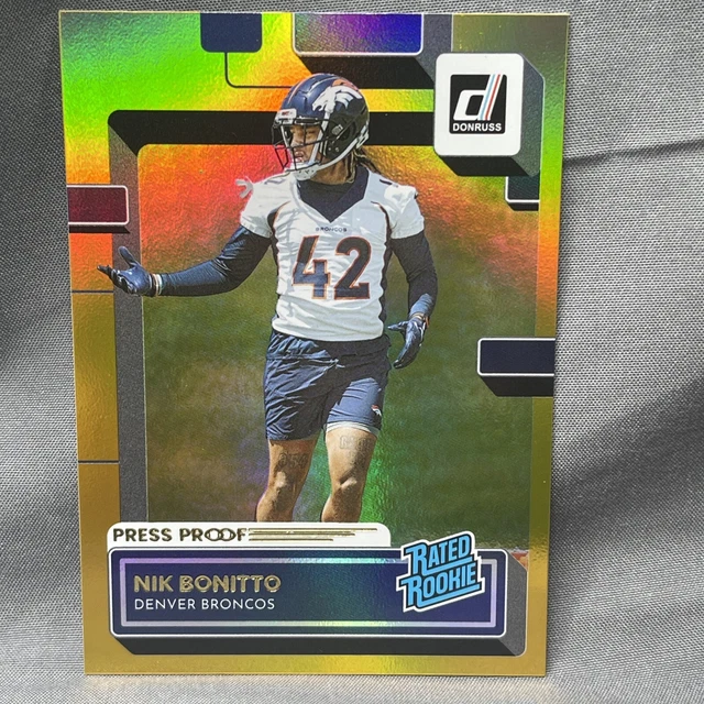 NIK BONITTO 2022 Donruss Press Proof Premium Gold E31 RC #380 Denver ...