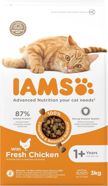 IAMS WITH CHICKEN Immune Support Wheat Free Balanced Adult Dry Cat Food ...
