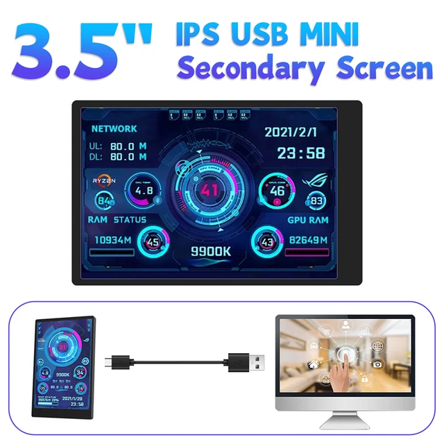 3.5 INCH IPS USB Type-C Mini Screen AIDA64 PC CPU RAM HDD Data Display ...