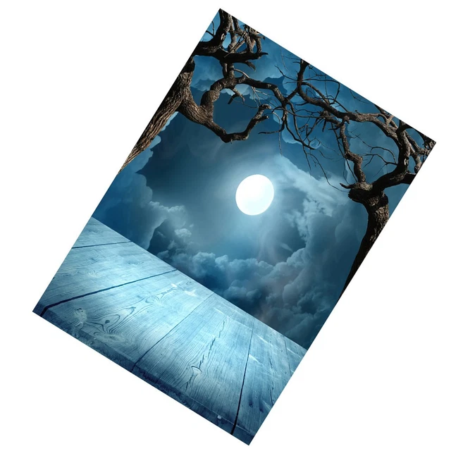 90*150CM 3D HALLOWEEN Creepy Backdrop Moonlit Horror Tree Background ...