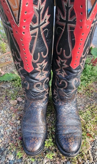 LARAMIE MENS CUSTOM Made 10E/5100 Leather Black W Red Edge Red & White ...