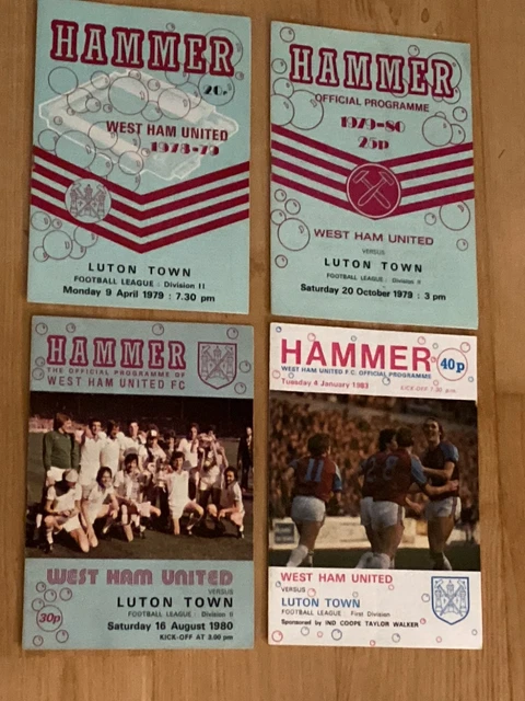 WEST HAM UNITED v LUTON TOWN Football programmes - Collection of 4 1970 ...