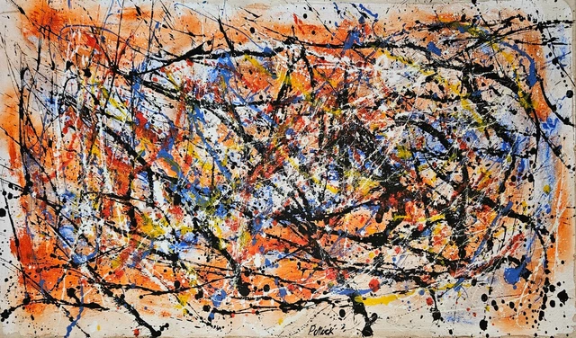 JACKSON POLLOCK STYLE Signed Vintage Abstract Painting-Expressionist ...