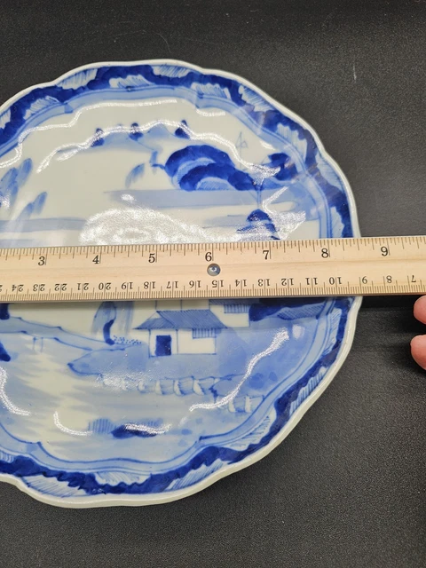 ANTIQUE CHINESE PORCELAIN Sometsuke Round Plate ~ Hand Painted Pagoda ...
