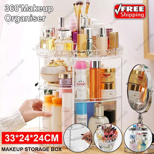 LARGE 360° ROTATING Makeup Organiser Cosmetic Storage Box Perfume ...